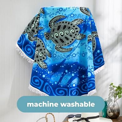 Round Beach Blanket With Fringe Microfibre Cotton Picnic Towel ...