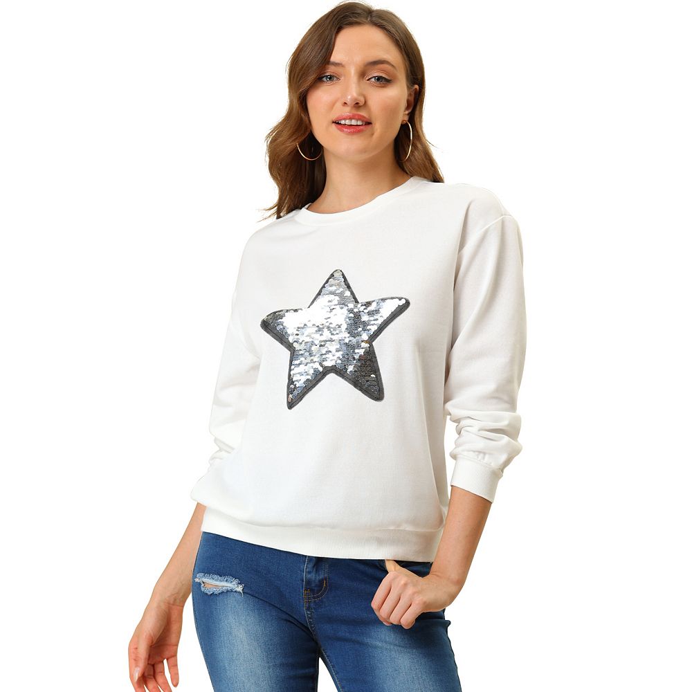 Women's Sequin Shiny Star Crew Neck Party Long Sleeve Sweatshirt Top