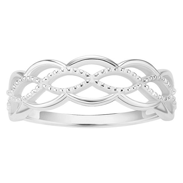 PRIMROSE Sterling Silver Beaded Rope Band Ring
