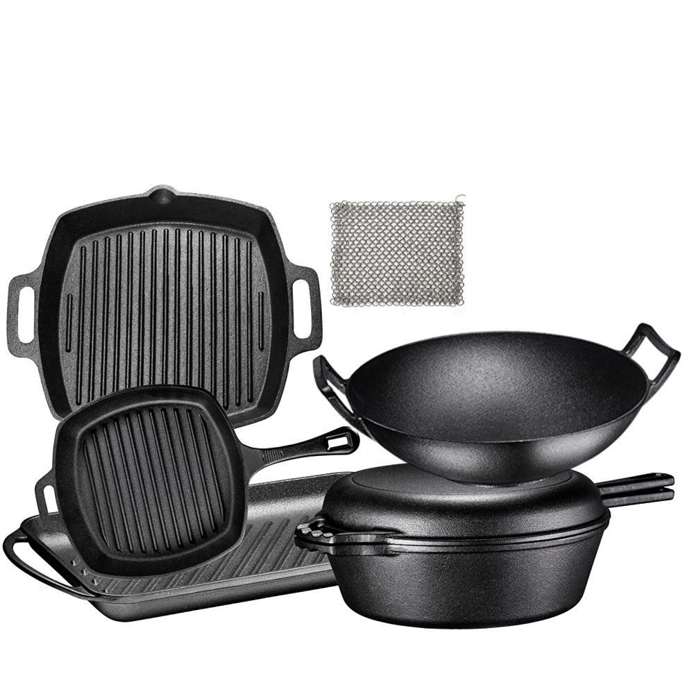Pre Seasoned Cast Iron Kitchen Utensils Set 7 Piece Bundle Pots And ...