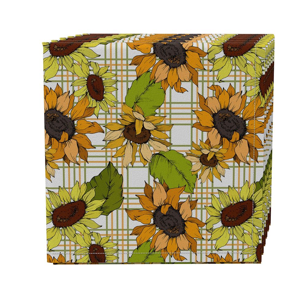 Napkin Set of 4, 100% Cotton, 20x20", Sunflower Plaid