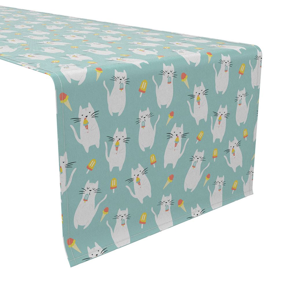 Table Runner, 100% Cotton, 16x72", Sweet Cats and Ice Cream
