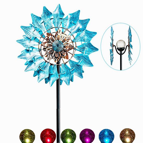 Solar Wind Spinner With Seasonal Led Lighting, Solar Powered Glass Ball ...