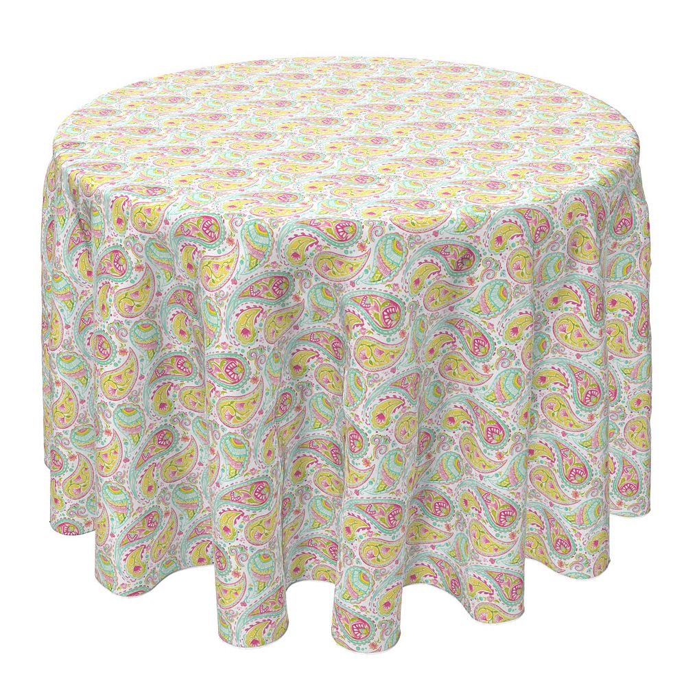 Round Tablecloth, 100% Cotton, 60 Round", Bright Colored Paisley
