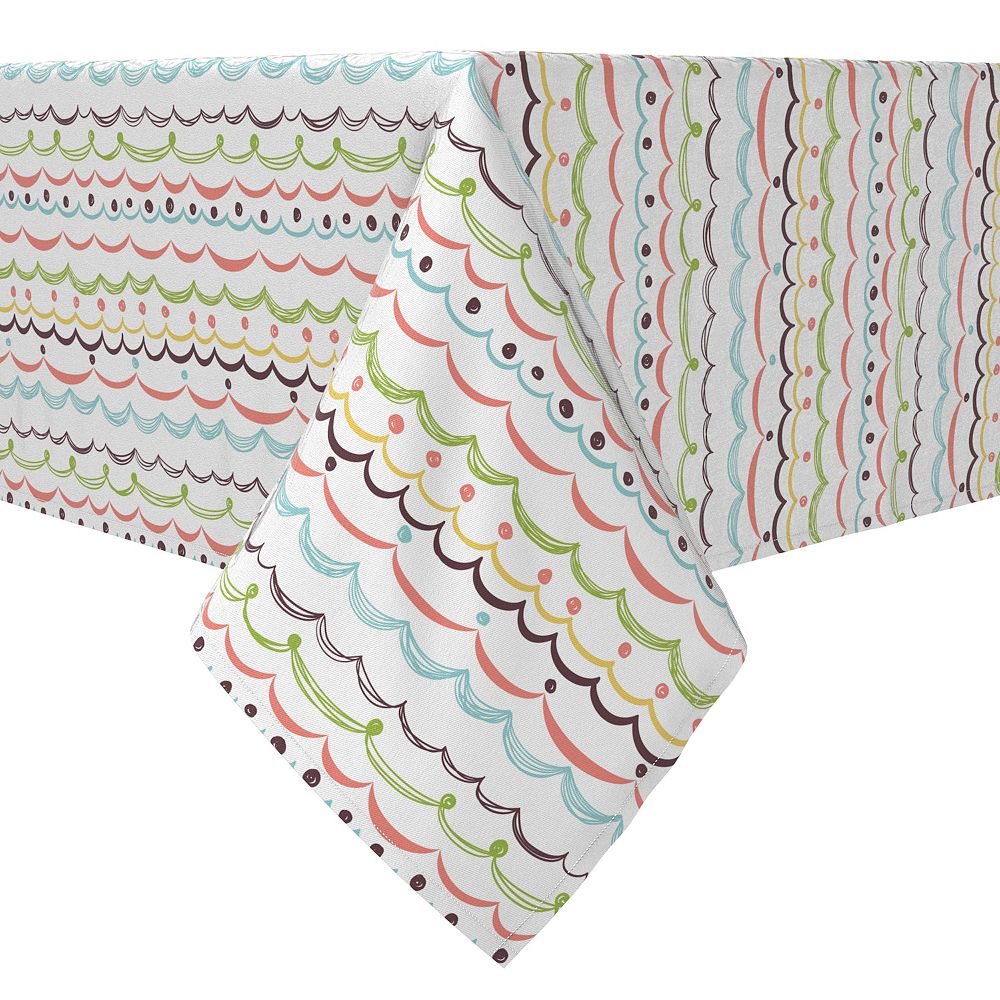 Square Tablecloth, 100% Cotton, 60x60", Multi Doodle Stripe
