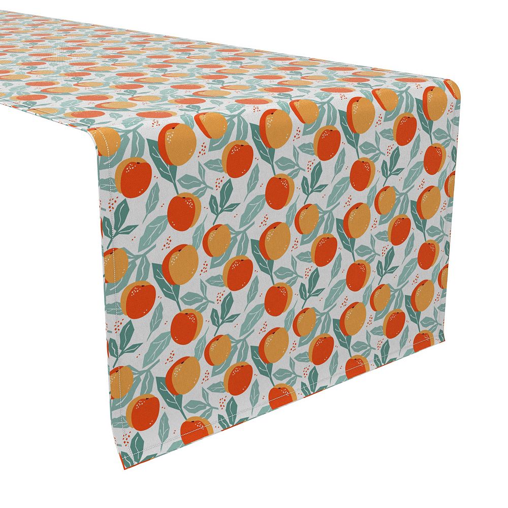 Table Runner, 100% Cotton, 16x90", Apricots and Leaves