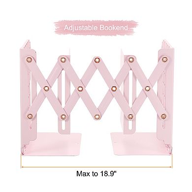 Retractable Grid Bookend for Study Room Library Office Use Pink