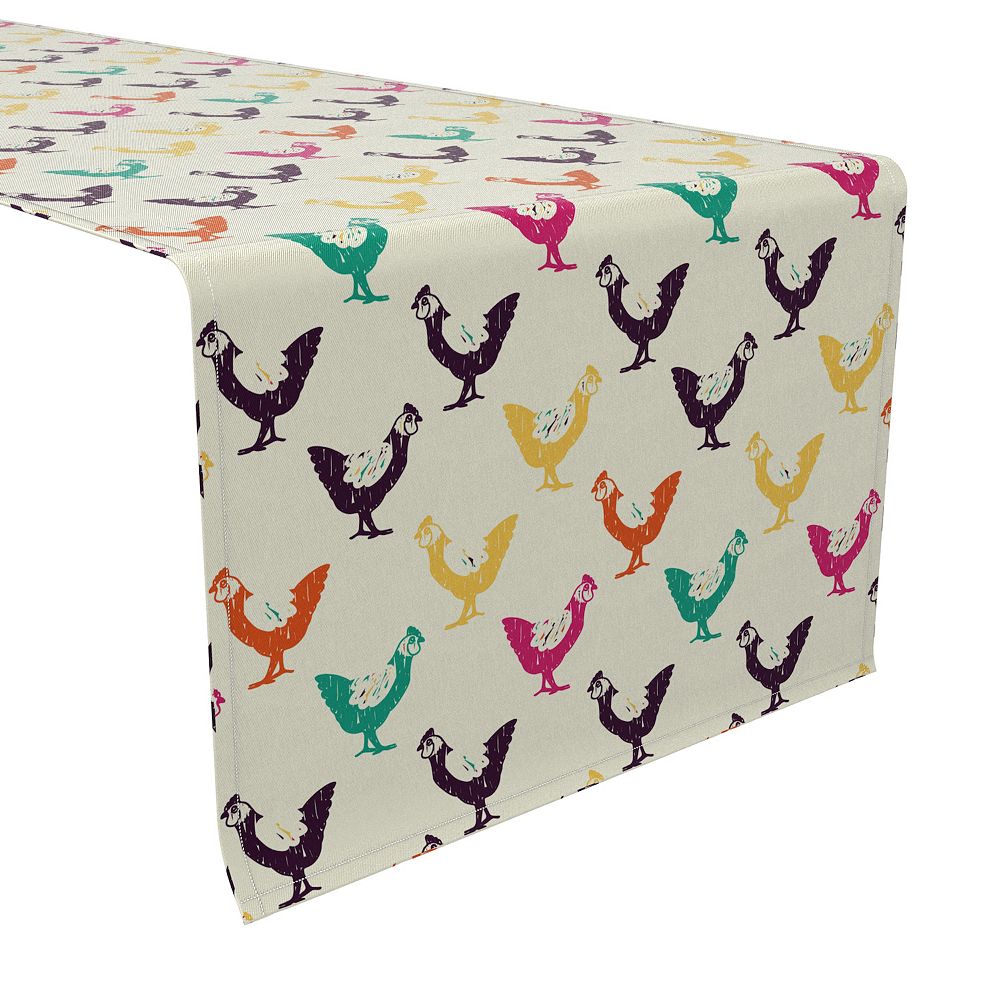 Table Runner, 100% Cotton, 16x108", Retro Chickens