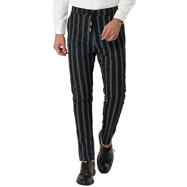 Men's Striped Slim Fit Contrast Color Drawstring Dress Pants