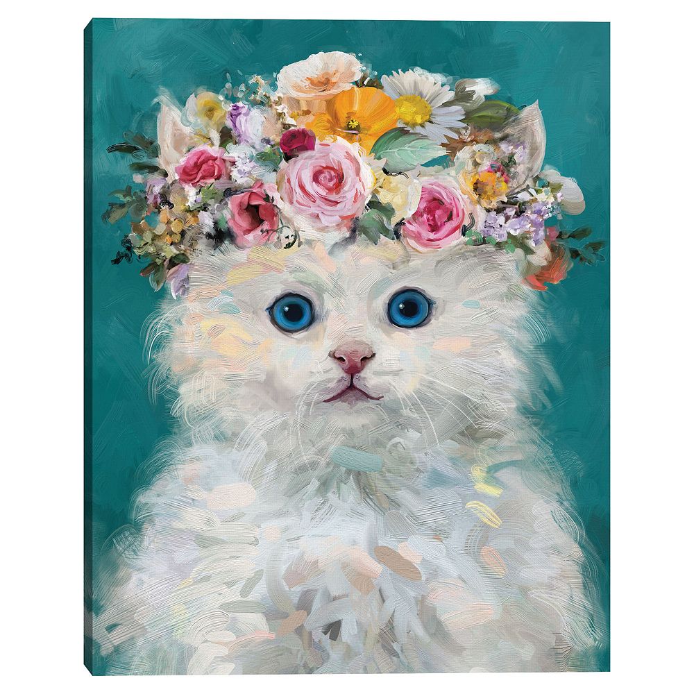 "Flower Power Kitty IV" Canvas Wall Art