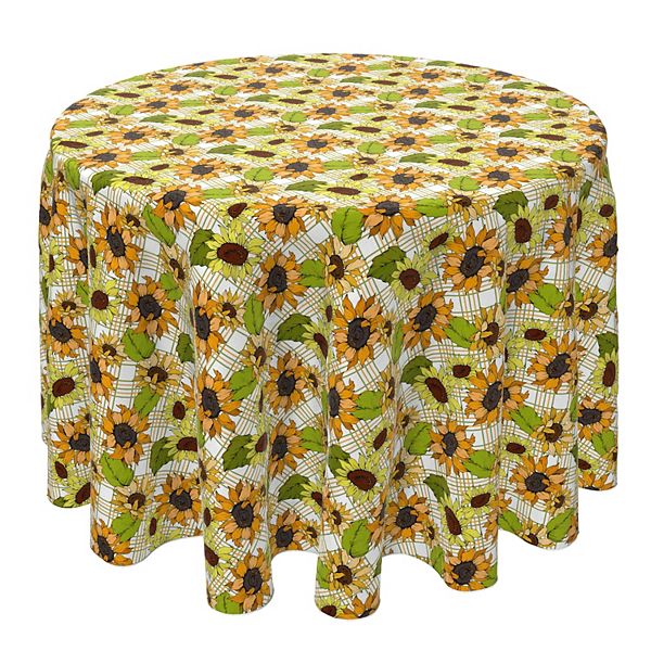 Round Tablecloth, 100% Cotton, 60 Round", Sunflower Plaid