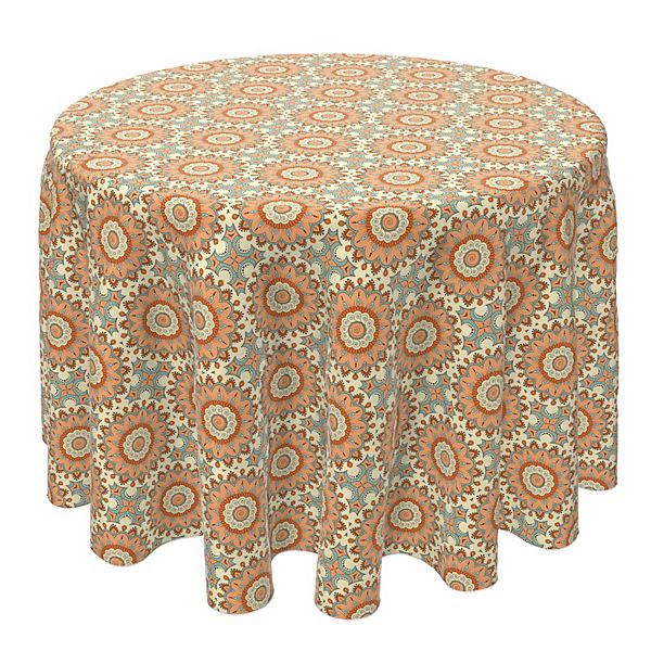 Round Tablecloth, 100% Cotton, 60 Round", Stylized Ornamental Design