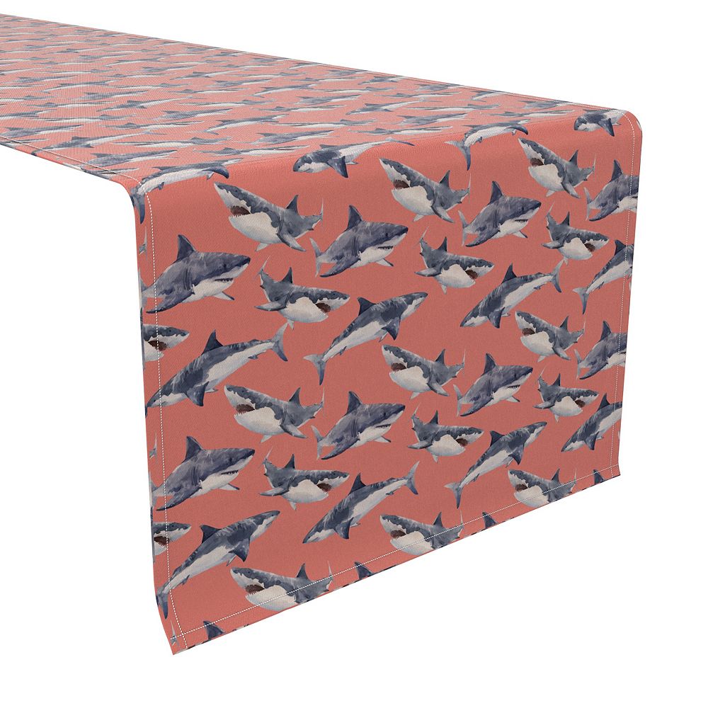 Table Runner, 100% Cotton, 16x72", Shark Background