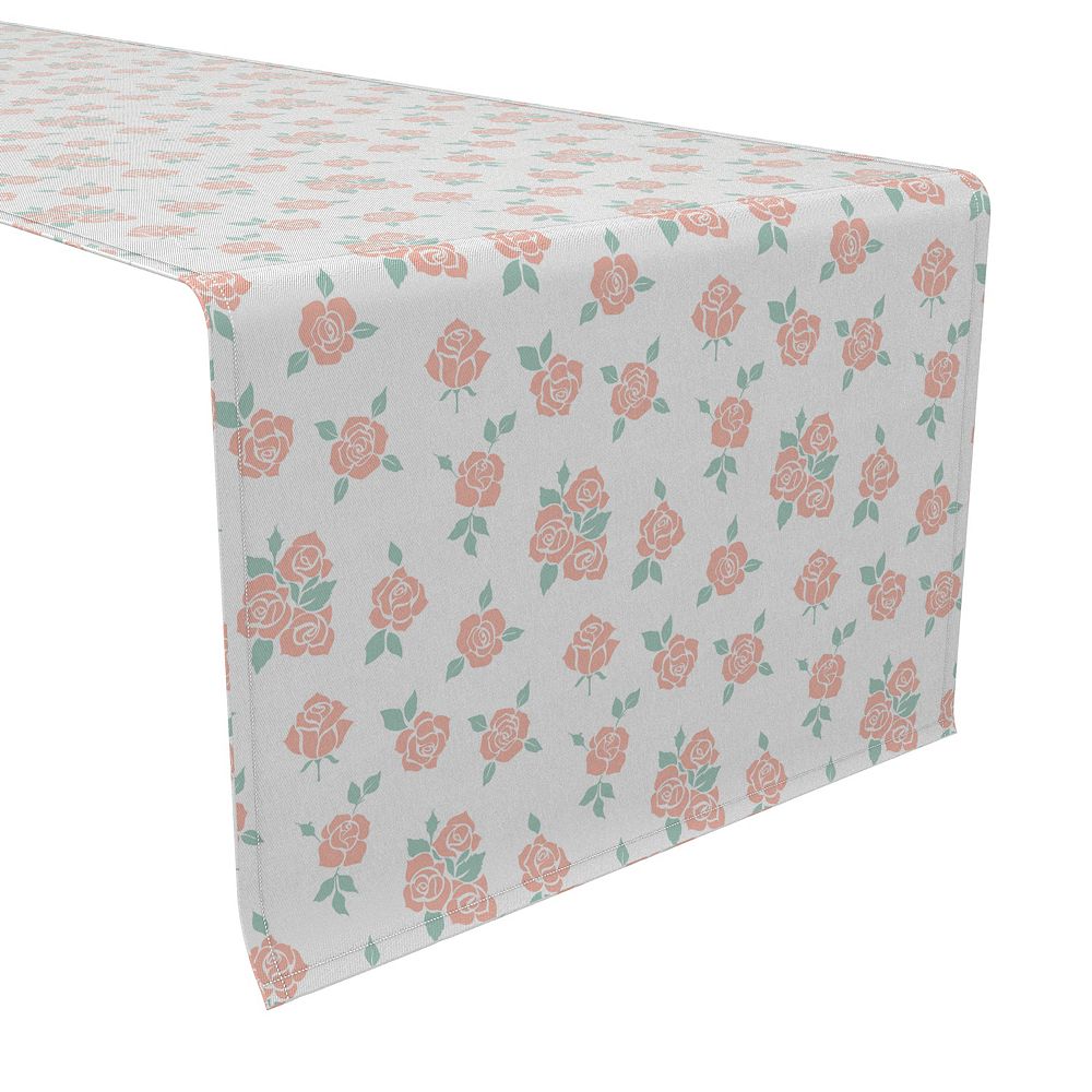 Table Runner, 100% Cotton, 16x72", Illustration of Pink Roses
