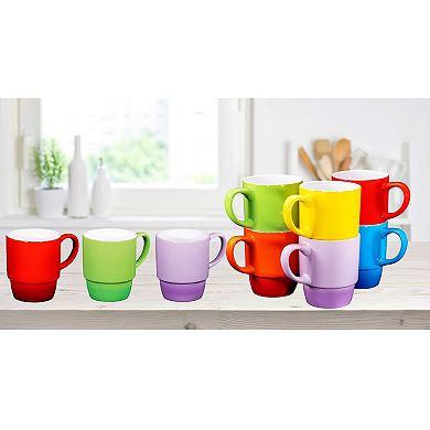 Plain Stacking Coffee Mug Set Of 6, Cute 18 Ounce Porcelain Mugcup Set