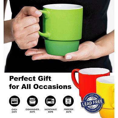 Plain Stacking Coffee Mug Set Of 6, Cute 18 Ounce Porcelain Mugcup Set