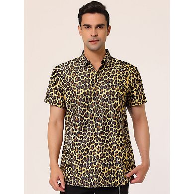 Men's Leopard Print Short Sleeve Vintage Animal Cheetah Print Shirt