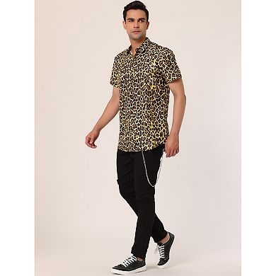 Men's Leopard Print Short Sleeve Vintage Animal Cheetah Print Shirt
