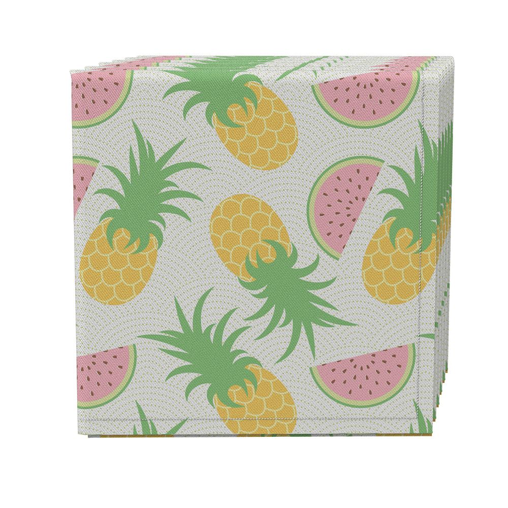 Napkin Set of 4, 100% Cotton, 20x20", Pineapple and Watermelon Graphics