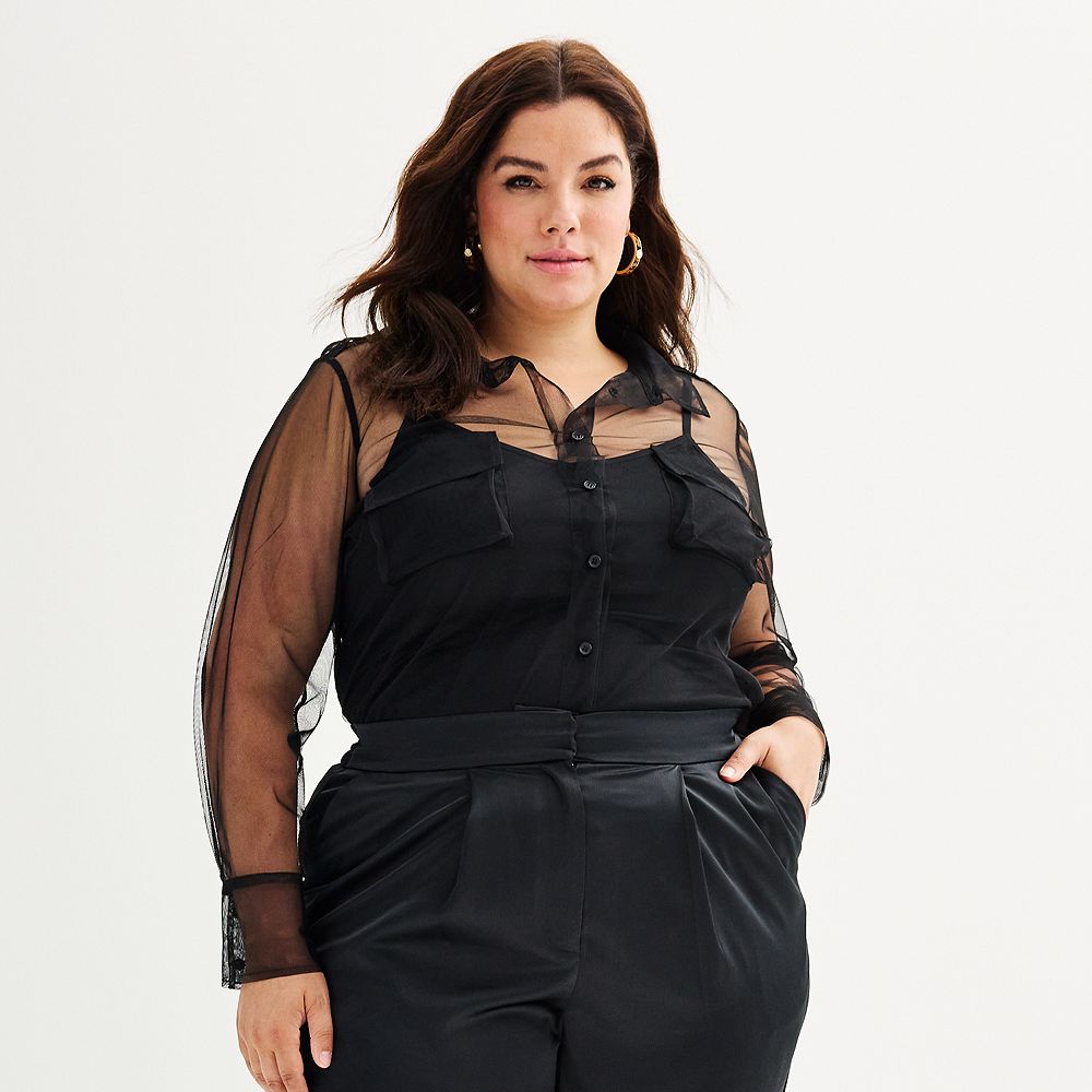 Plus Size INTEMPO™ Woven Mesh Shirt