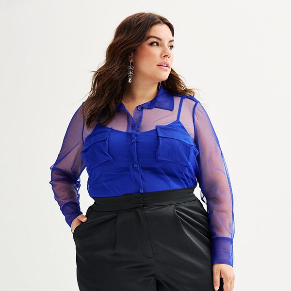 Plus Size INTEMPO™ Woven Mesh Shirt