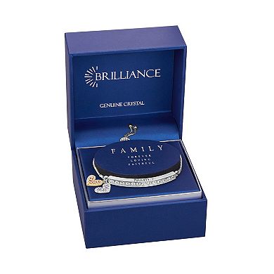Brilliance Two Tone "Family" Crystal Heart Charm Adjustable Bracelet