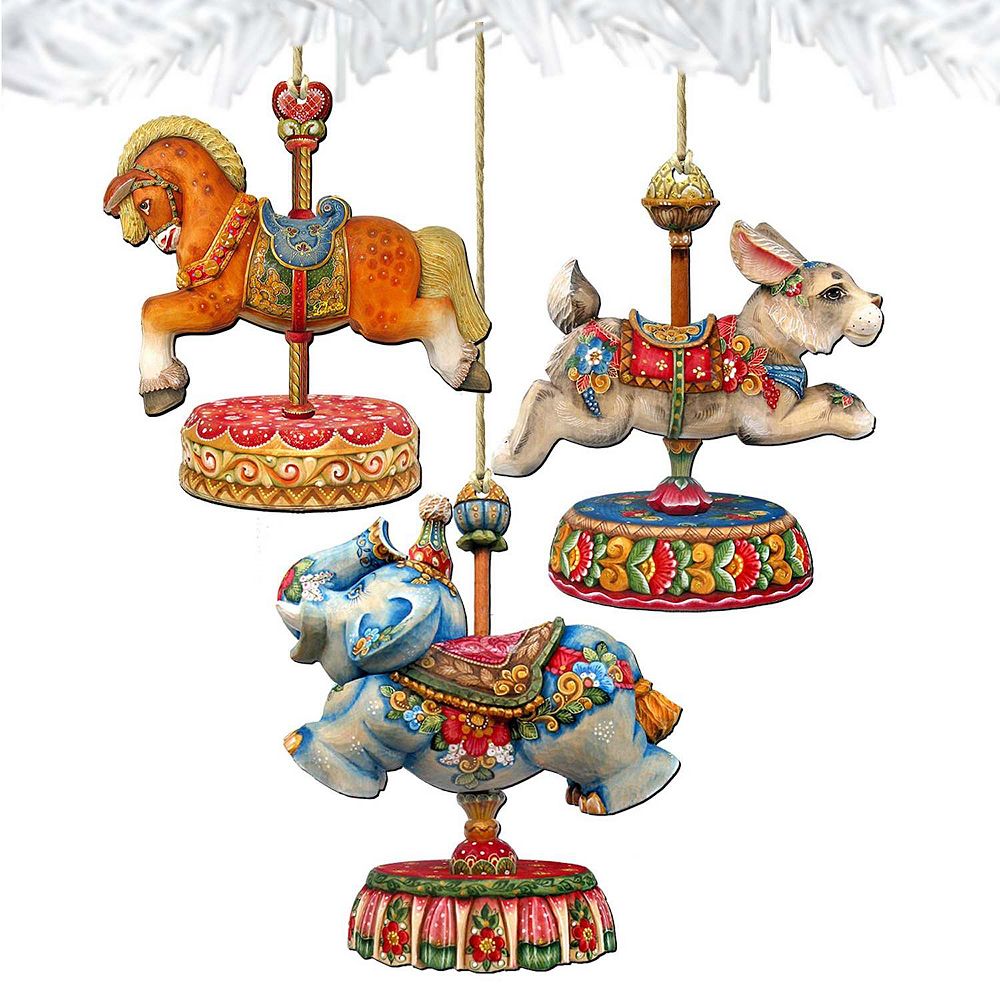 Set of 3 - Carousels Wooden Christmas Ornaments by G. DeBrekht ...
