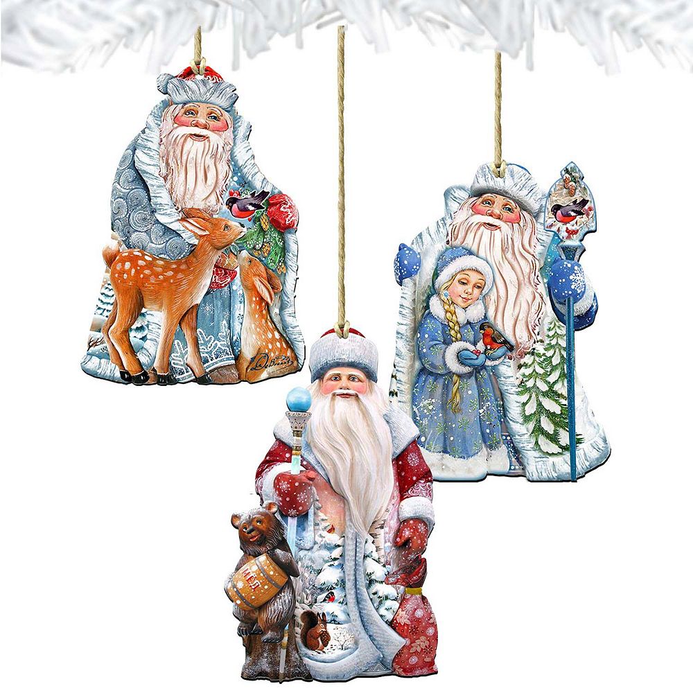 Set of 3 - Story of Father Frost Wooden Ornaments by G. DeBrekht ...