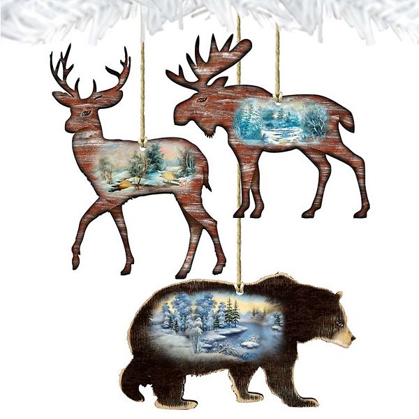 Set of 3 - Wilderness Wooden Holiday Ornaments by G. DeBrekht ...