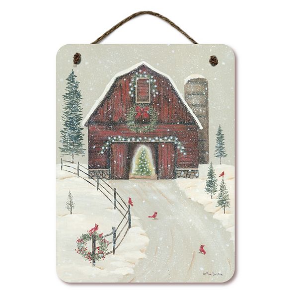 COURTSIDE MARKET Red Barn Christmas Hanging Sign Wall Art