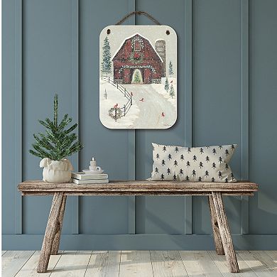 COURTSIDE MARKET Red Barn Christmas Hanging Sign Wall Art