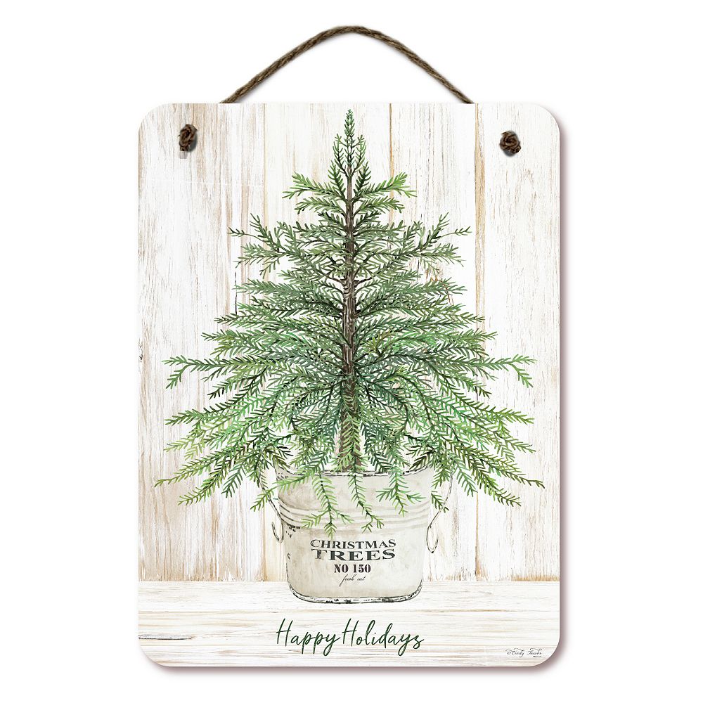 COURTSIDE MARKET Happy Holidays Tree Hanging Sign Wall Art