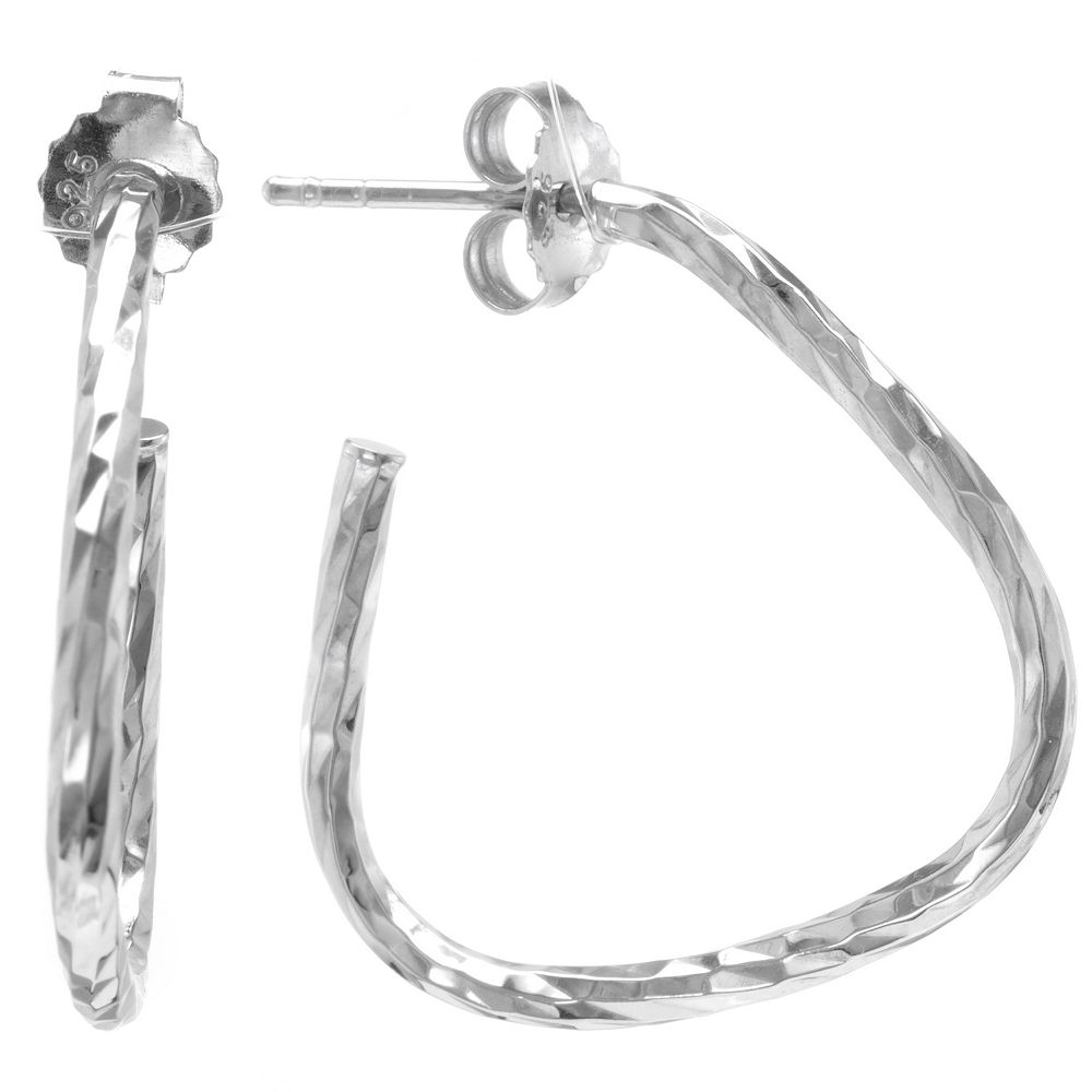 Judy Crowell Sterling Silver Textured Open Triangle Hoop Earrings