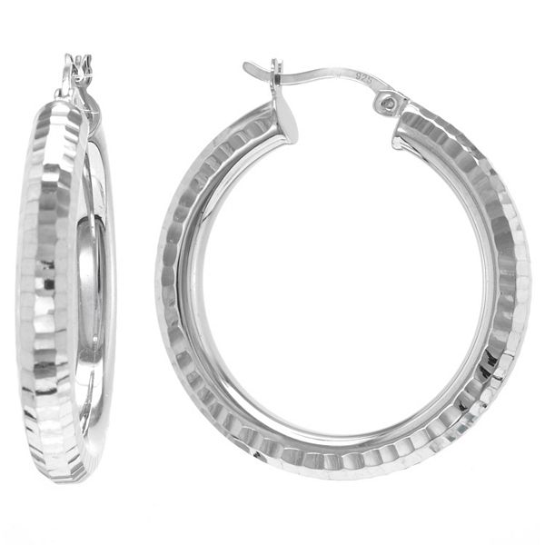 Judy Crowell Sterling Silver Textured Hoop Earrings