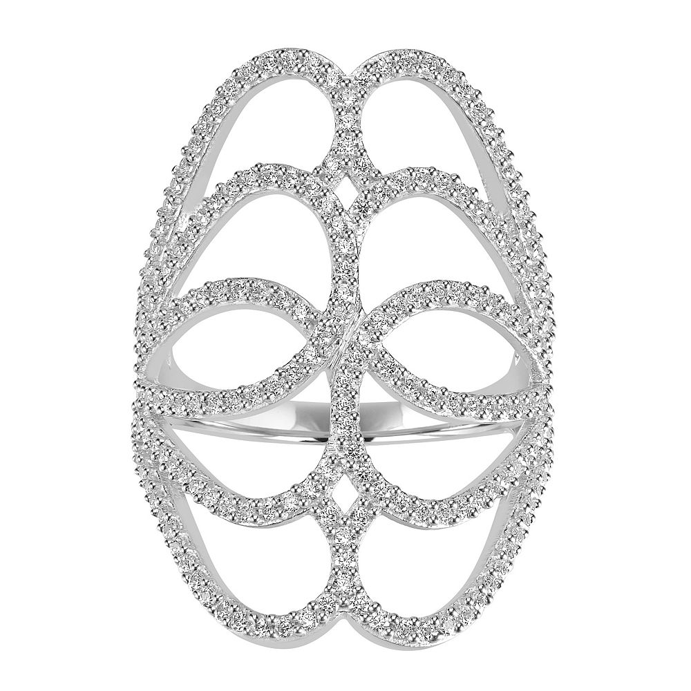 Judy Crowell Sterling Silver Multi Row CZ Wave Ring