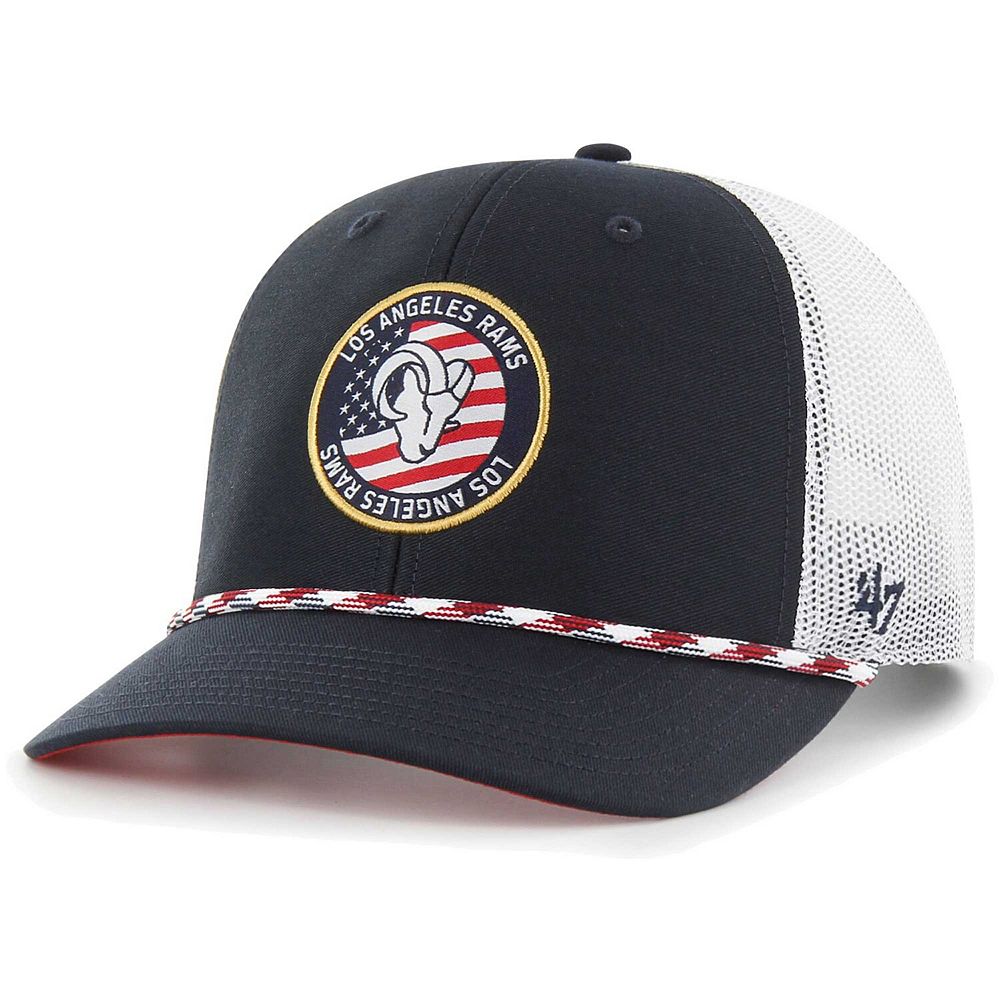 Men's '47 Navy/White Los Angeles Rams Union Patch Trucker Adjustable Hat