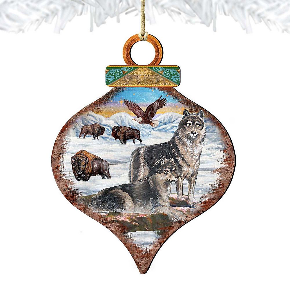 Wolves Drop Wooden Holiday Ornament by G. DeBrekht - Wildlife Holiday Decor