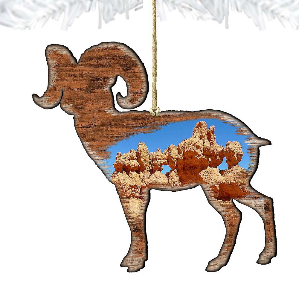 Goat Shaped Wooden Holiday Ornament by G. DeBrekht - Wildlife Holiday Decor