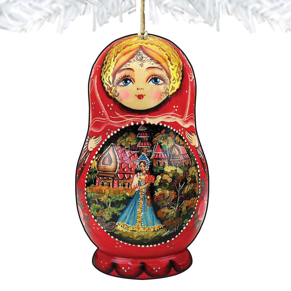 Scarlet Flower Matreshka Wooden Christmas Ornament by G. DeBrekht - Christmas Santa Snowman Decor