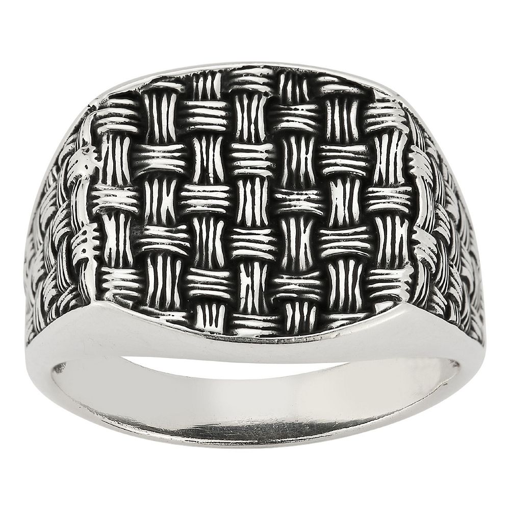 Menster Sterling Silver Oxidized Square Weave Signet Ring