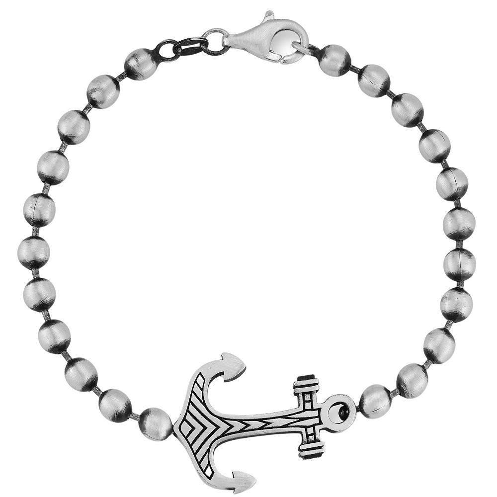 Menster Sterling Silver Oxidized Anchor Bracelet
