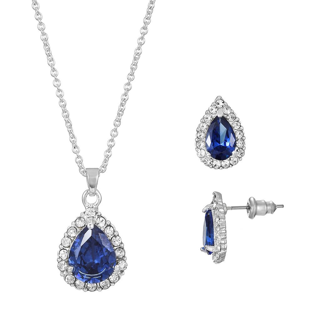 Primavera Silver Plated Blue Cubic Zirconia Pave Teardrop Pendant ...