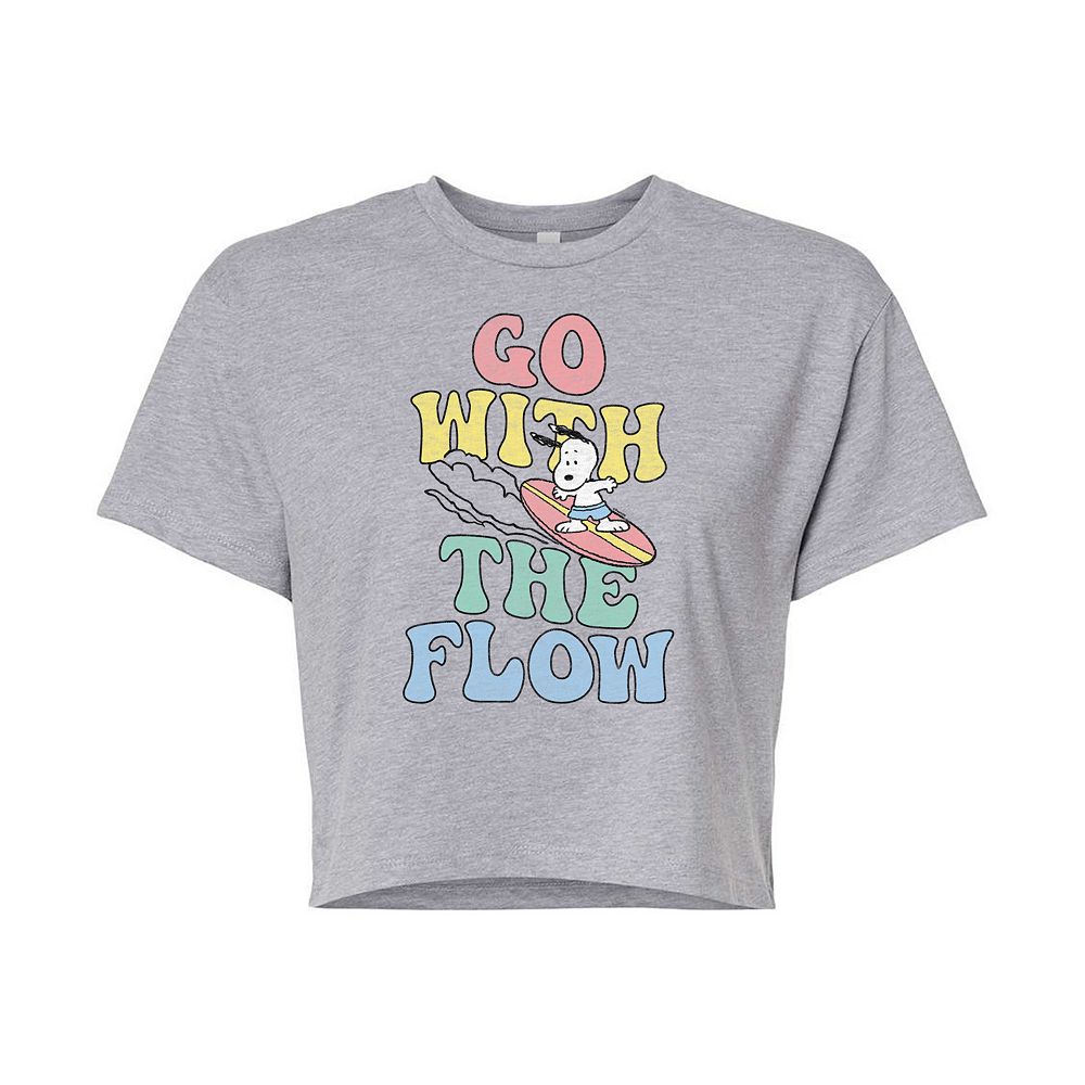 Juniors' Peanuts Snoopy Go With The Flow Cropped Graphic Tee