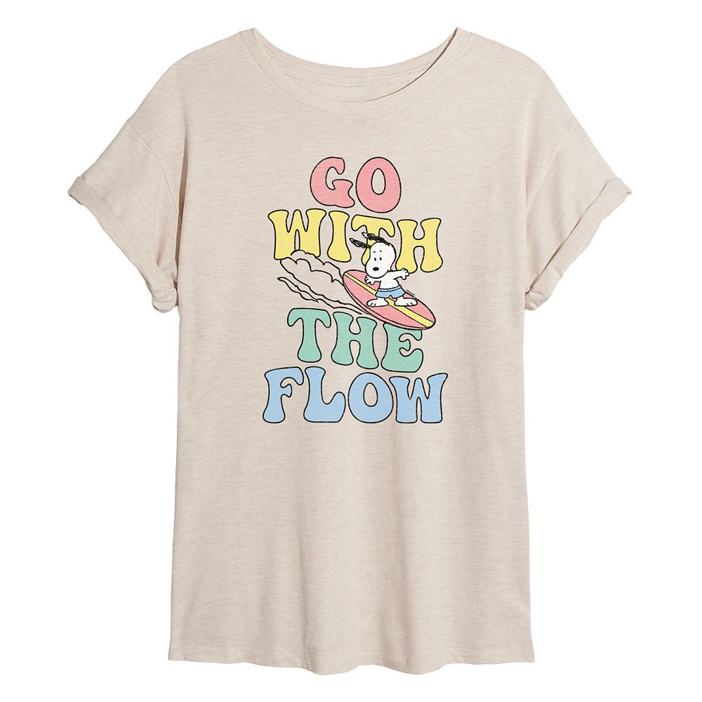 Juniors' Peanuts Snoopy Go With The Flow Oversized Tee