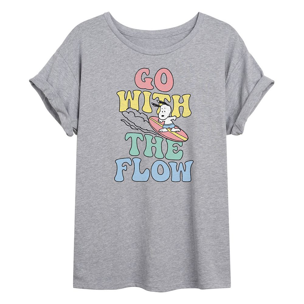 Juniors' Peanuts Snoopy Go With The Flow Oversized Tee