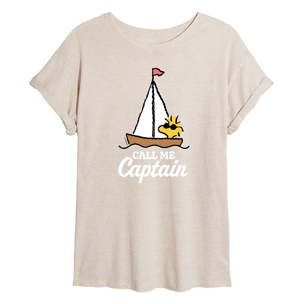 Juniors' Peanuts Snoopy Call Me Captain Oversized Graphic Tee