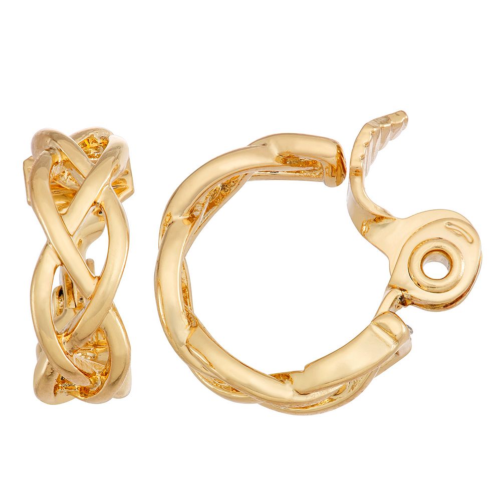 Napier Gold Tone Braided Clip-On Hoop Earrings