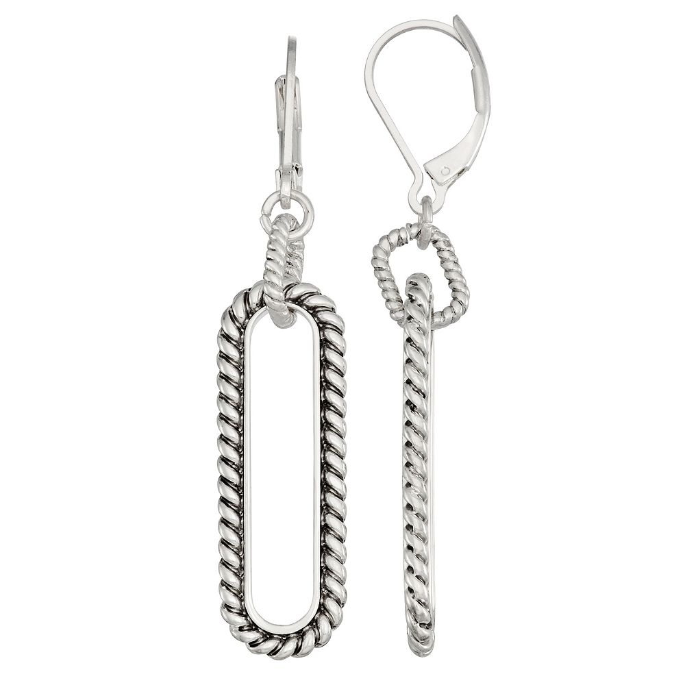 Napier Silver Tone Twisted Texture Double-Drop Earrings
