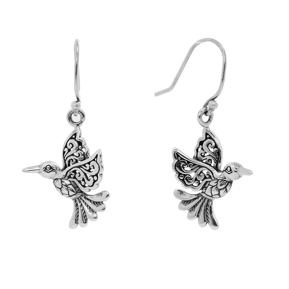 Main and Sterling Oxidized Sterling Silver Filigree Hummingbird Drop ...
