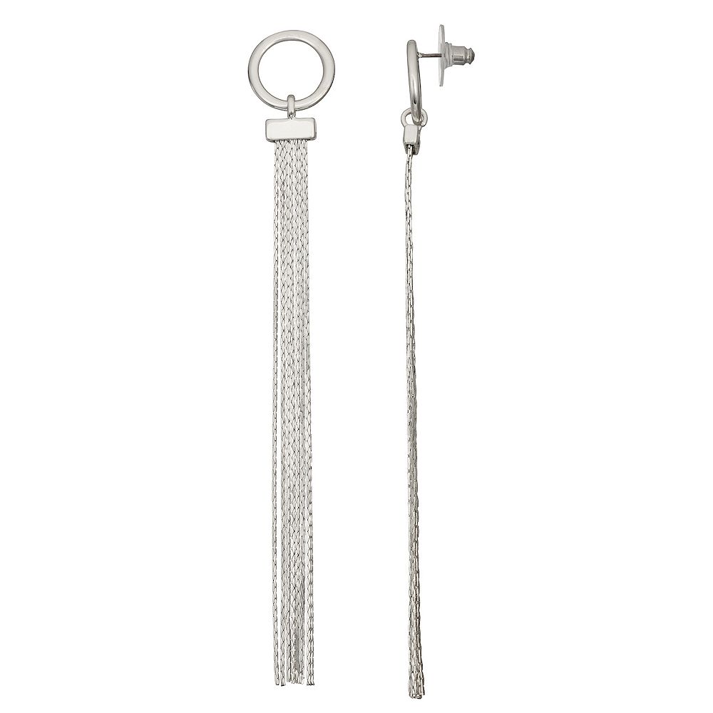 Nine West Silver Tone Long Chain Linear Earrings